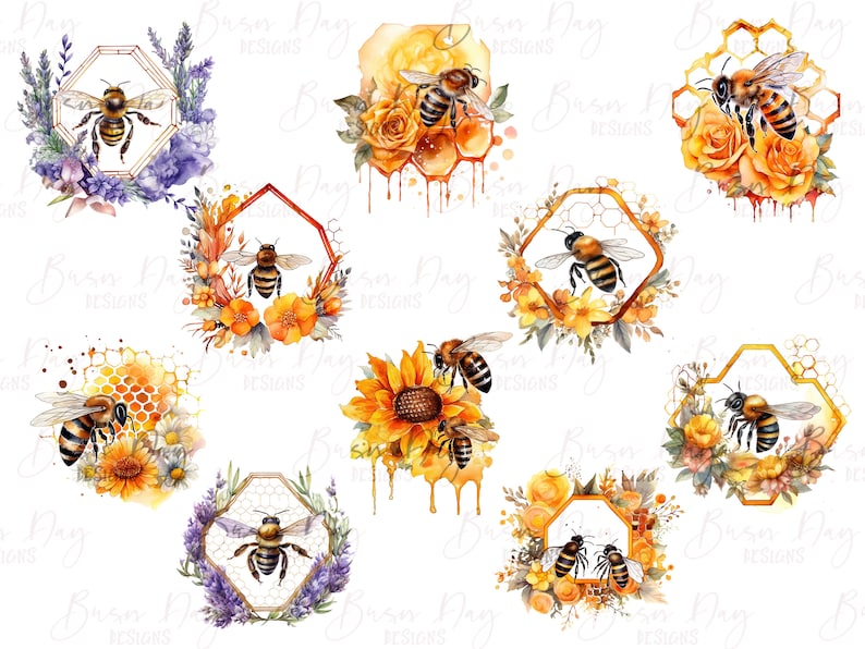 Watercolor Bees Clipart Bundle: 30 PNG Designs (digital Download ...