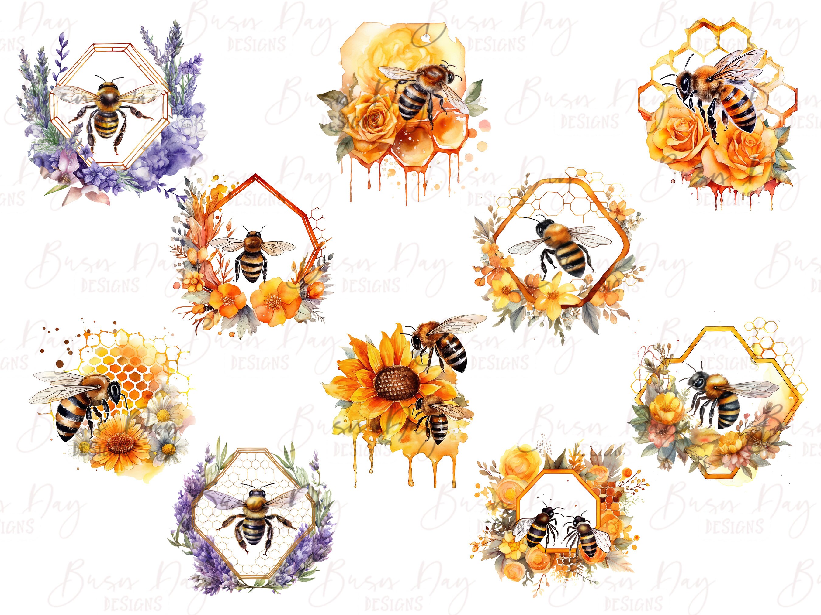 Watercolor Bees Clipart Bundle: 30 PNG Designs (digital Download) - Etsy