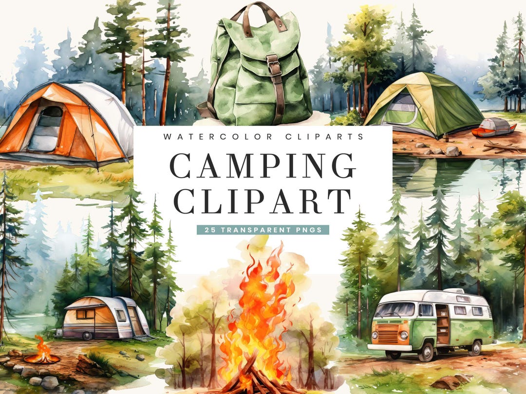 25 Watercolor Camping Clipart Bundle Sublimation Designs Digital ...