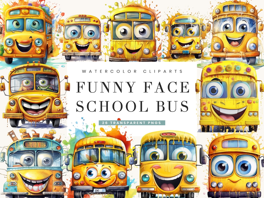 Watercolor Funny Faces School Bus Clipart Bundle (digital Download) - Etsy