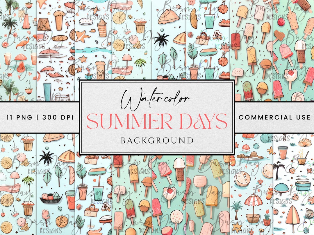 11 Watercolor Summer Days Background, Seamless Pattern, Digital Paper ...