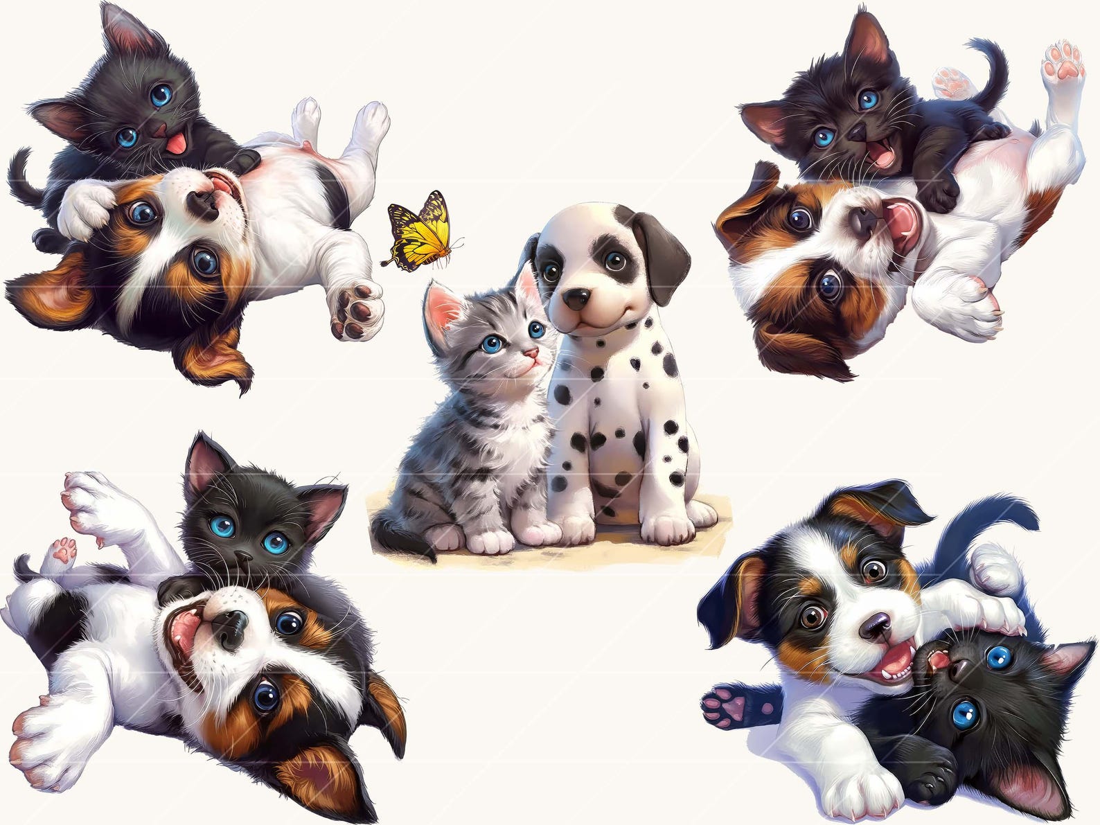 20 Watercolor Cute Cat Dog Clipart Bundle Sublimation Designs Digital ...
