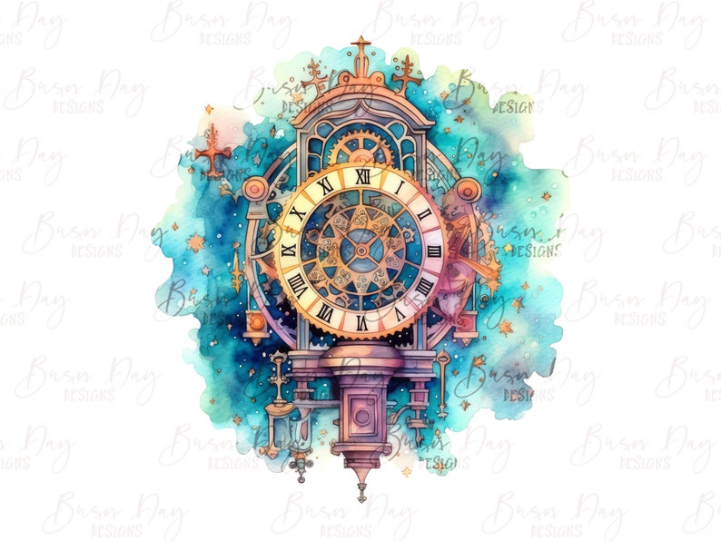 Watercolor Celestial Time Wheel Clipart: 28 PNG Graphics (digital ...