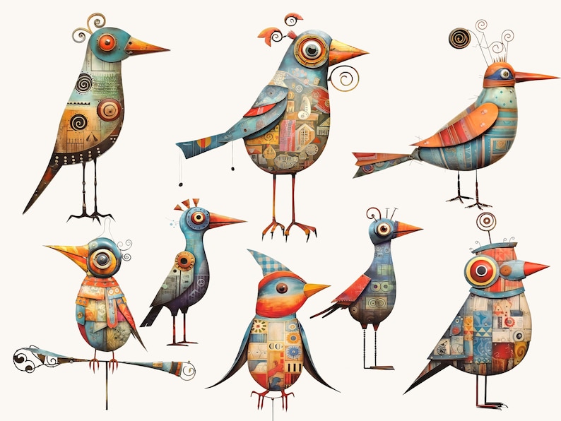 Whimsical Bird Clipart Bundle: Quirky PNG Designs (digital Download) - Etsy
