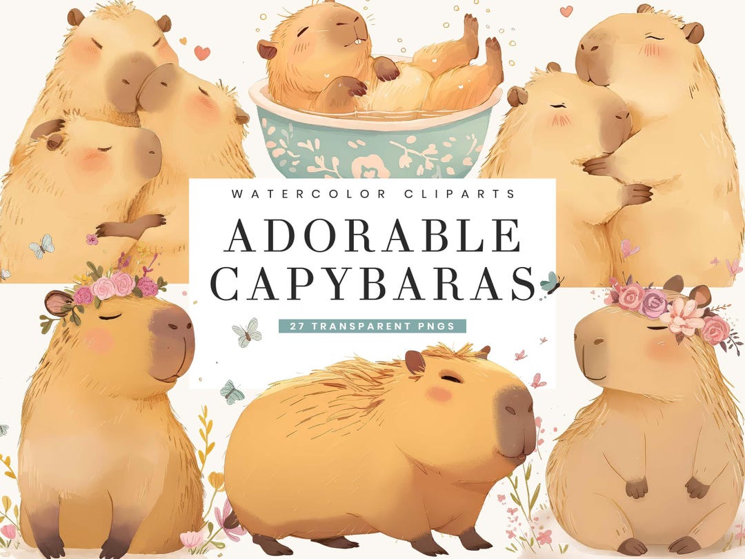Watercolor Capybaras Clipart Bundle: Adorable Animal Designs (digital ...
