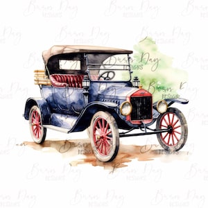 Watercolor Retro Model T Ford Clipart Bundle Digital Download Printable ...
