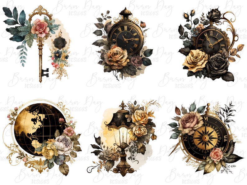 Watercolor Black and Gold Antique Clipart Bundle (digital Download) - Etsy