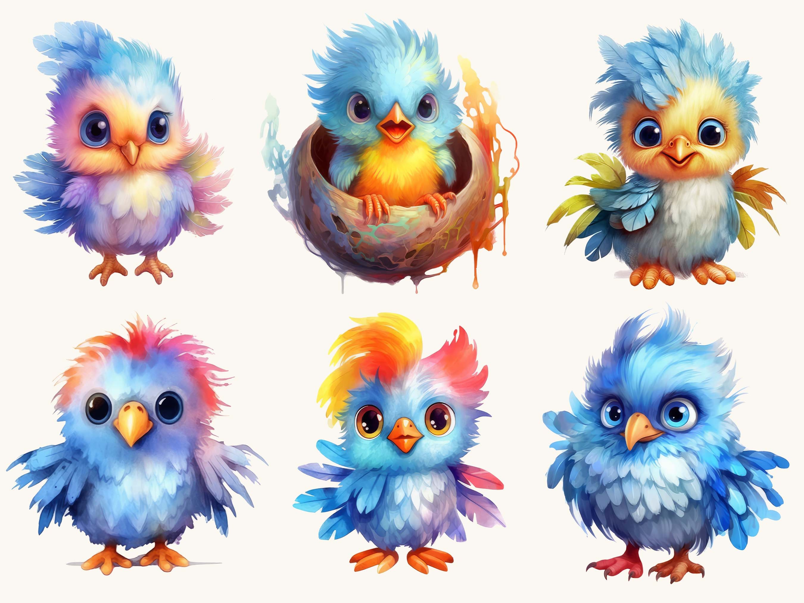 30 Watercolor Cute Baby Bird Clipart Bundle, Digital Download ...