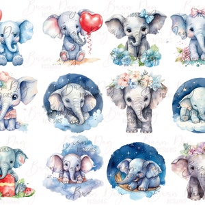 36 Watercolor Cute Elephant Clipart Bundle , Clipart Bundle, Commercial ...