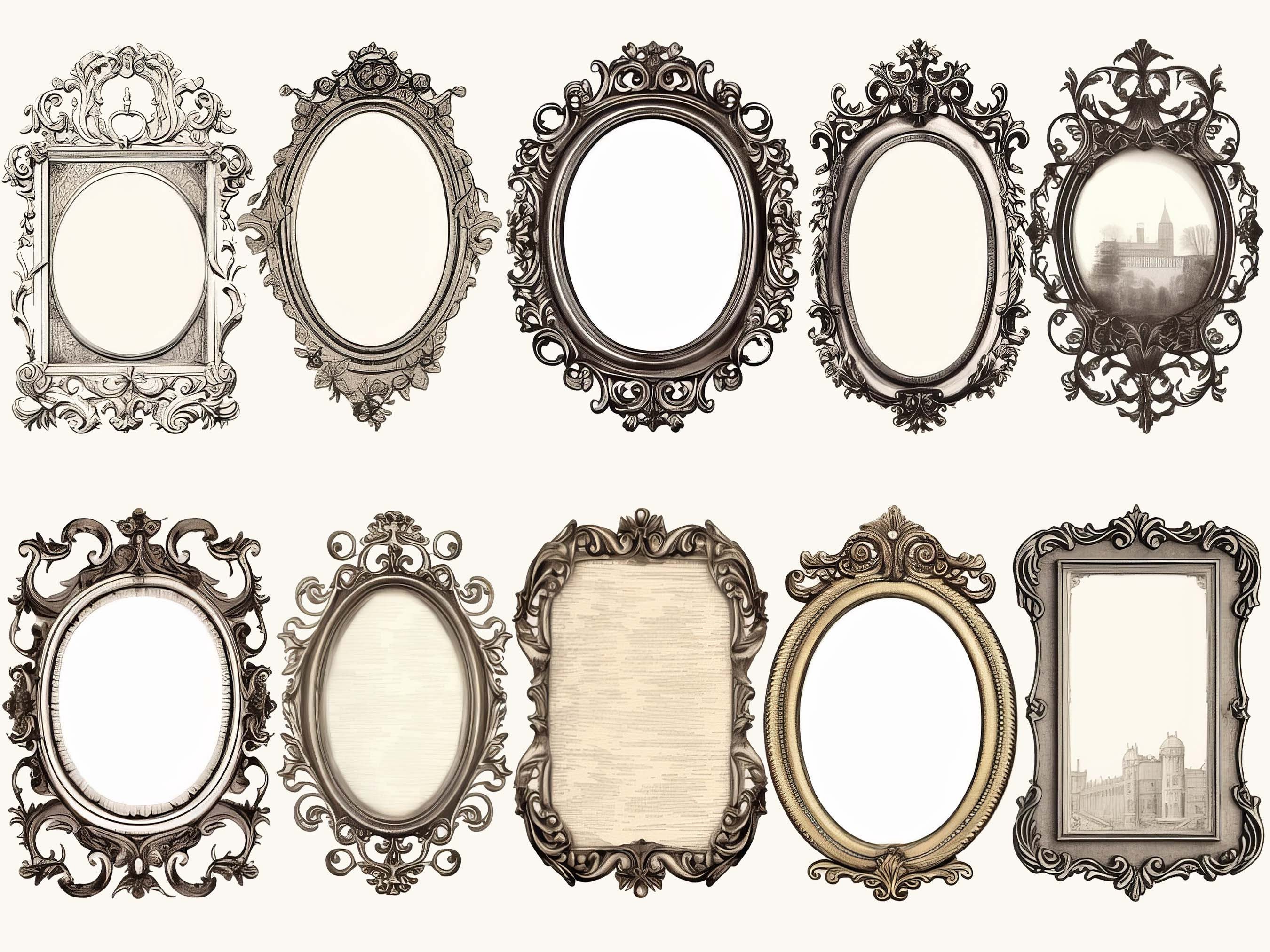 Grey Vintage Frames Clipart Bundle: Watercolor Line Art (PNG Files) - Etsy