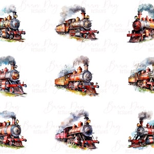Watercolor Steamtrain Clipart Bundle Digital Download, Sublimation ...