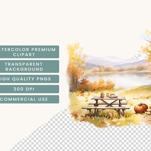 17 Watercolor Fall Picnic Landscapes Scene Clipart Bundle Digital ...