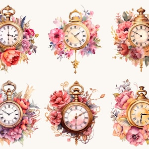 Watercolor Ornate Clocks Clipart Bundle: 29 PNG Designs (digital ...