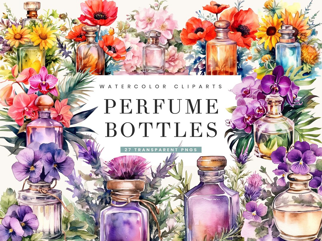 27 Watercolor Perfume Bottles Clipart Bundle, Commercial Use, Digital ...