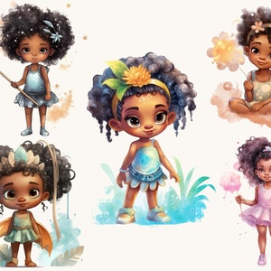 29 Watercolor Cute Little Black Girl Clipart Bundle , Watercolor ...