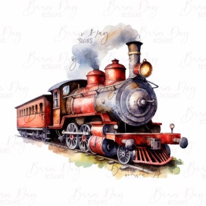 Watercolor Steamtrain Clipart Bundle Digital Download, Sublimation ...