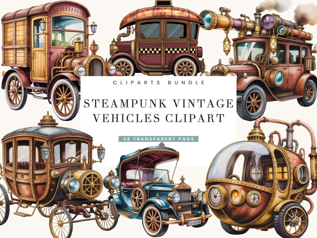 Steampunk Vehicles Clipart Bundle, Vintage Style PNG (digital Download ...
