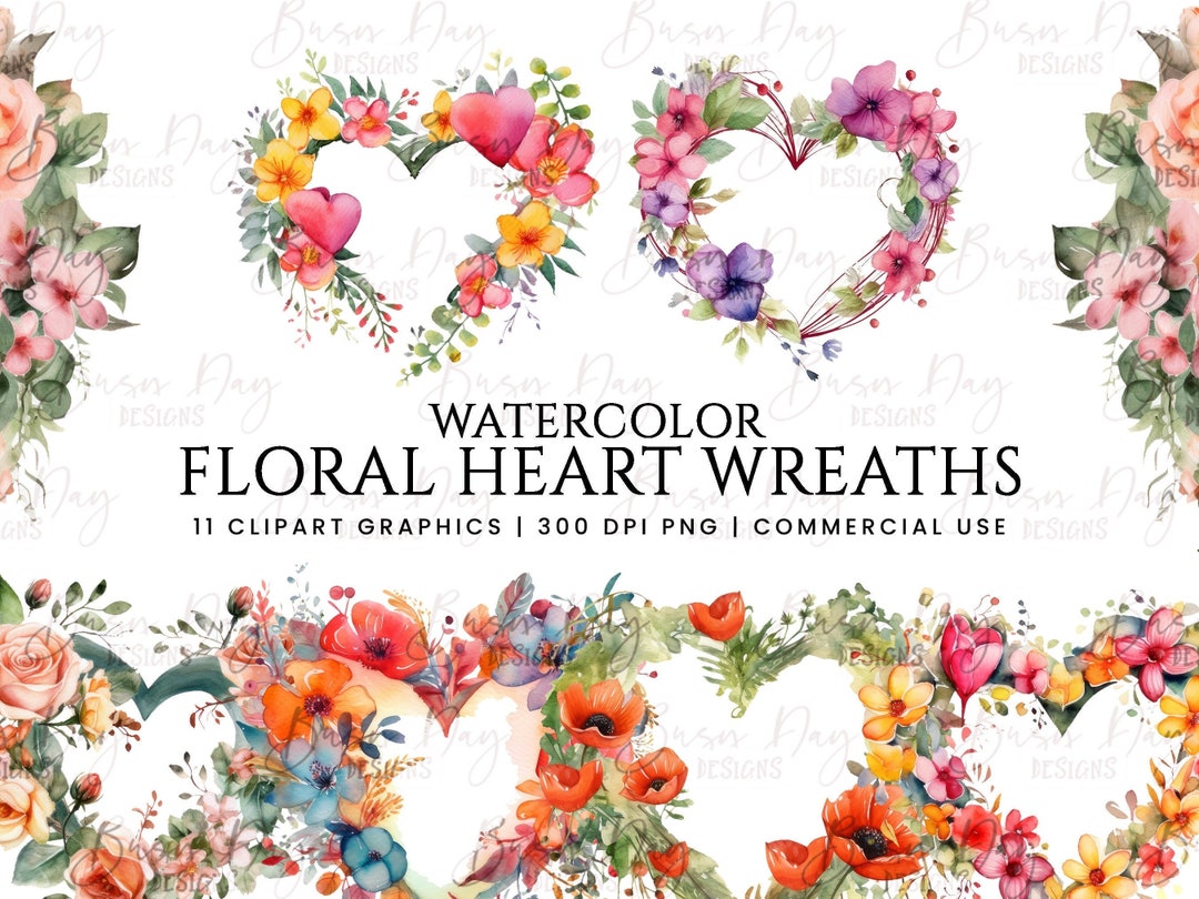Watercolor Heart Floral Wreaths Clipart Bundle (digital Download) - Etsy