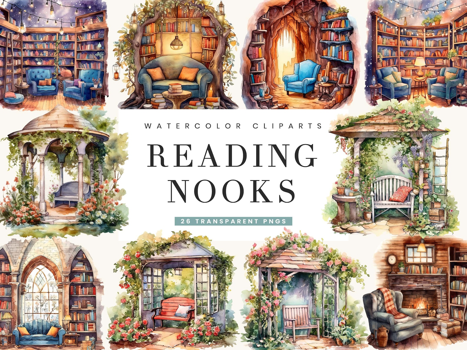 Watercolor Reading Nooks Clipart Bundle (digital Download) - Etsy
