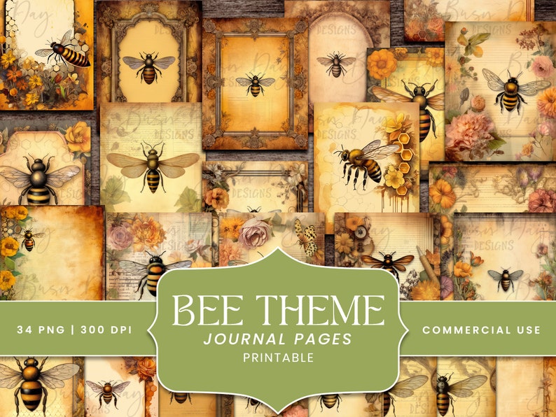 Bee Theme Vintage Paper: Scrapbooking Prints (digital Download) - Etsy