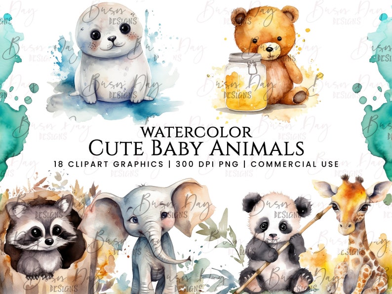 Watercolor Baby Animals Clipart, 18 PNG Graphics (digital Download) - Etsy