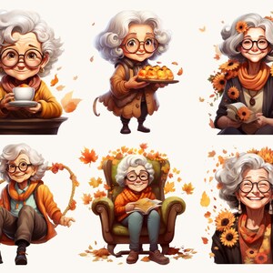 Watercolor Funny Fall Grandma Clipart Bundle: 22 PNG Designs (digital ...