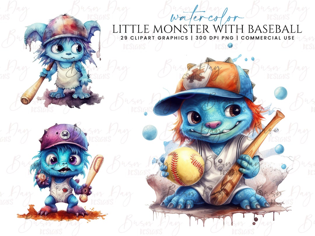 Watercolor Little Monster With Baseball Clipart Bundle - Etsy