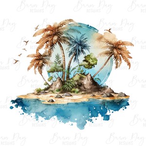 Watercolor Tropical Island Clipart: Vintage Hawaiian Scenes (12 PNG) - Etsy