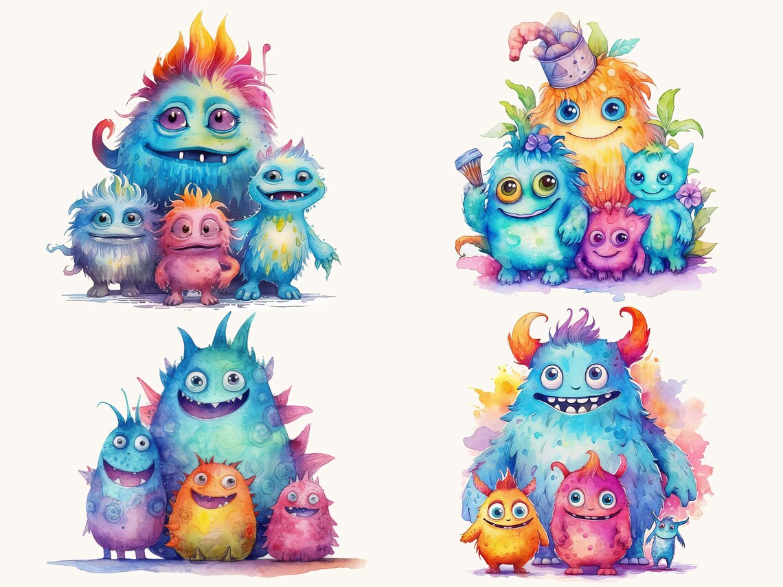 Watercolor Monster Family Clipart Bundle (digital Download) - Etsy