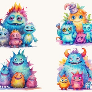26 Watercolor Cute Monster Family Clipart Bundle, Digital Download ...