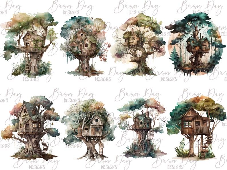 Watercolor Treehouse Clipart Commercial Use Digital - Etsy