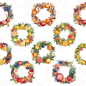 30 Watercolor Fruit Wreath Clipart Bundle, Commercial Use, Digital ...