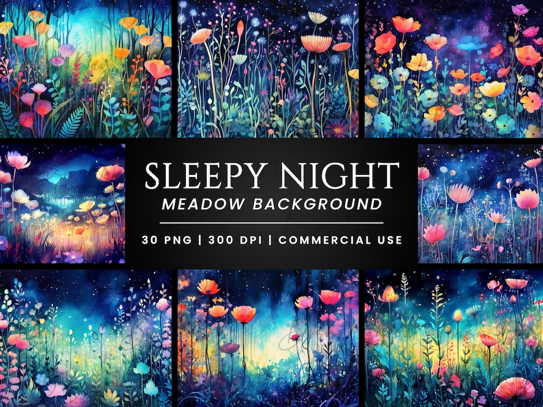 30 Sleepy Night Meadow Background Digital Paper Bundle, Digital Scrapbooking, Digital Prints ...