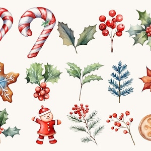 Watercolor Christmas Clipart Bundle: 62 PNG Elements (digital Download ...