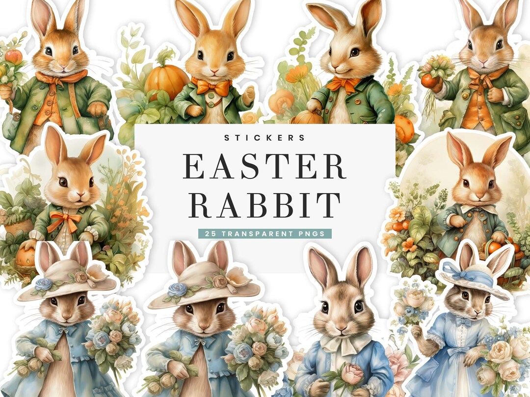 25 Easter Peter Rabbit Fussy Cuts Junk Journal Stickers Pack Digital ...