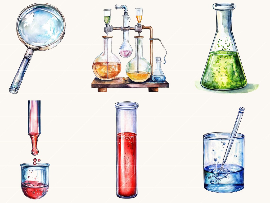 Watercolor Science Lab Clipart Bundle: 25 PNG Files (digital Download ...