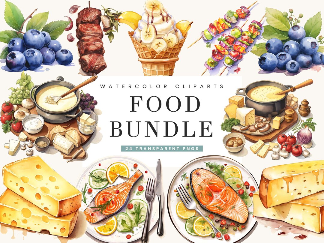 Watercolor Food Clipart Bundle: 24 PNG Designs (digital Download) - Etsy