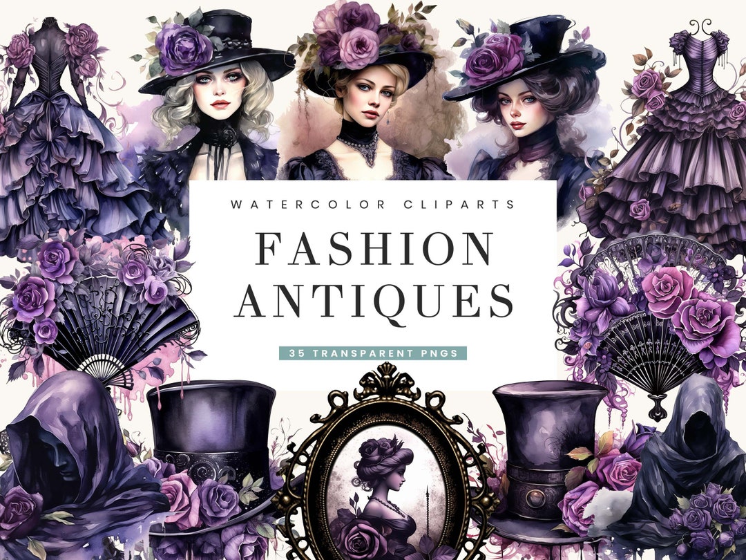 35 Watercolor Fashion Antiques Clipart Bundle Sublimation Designs ...