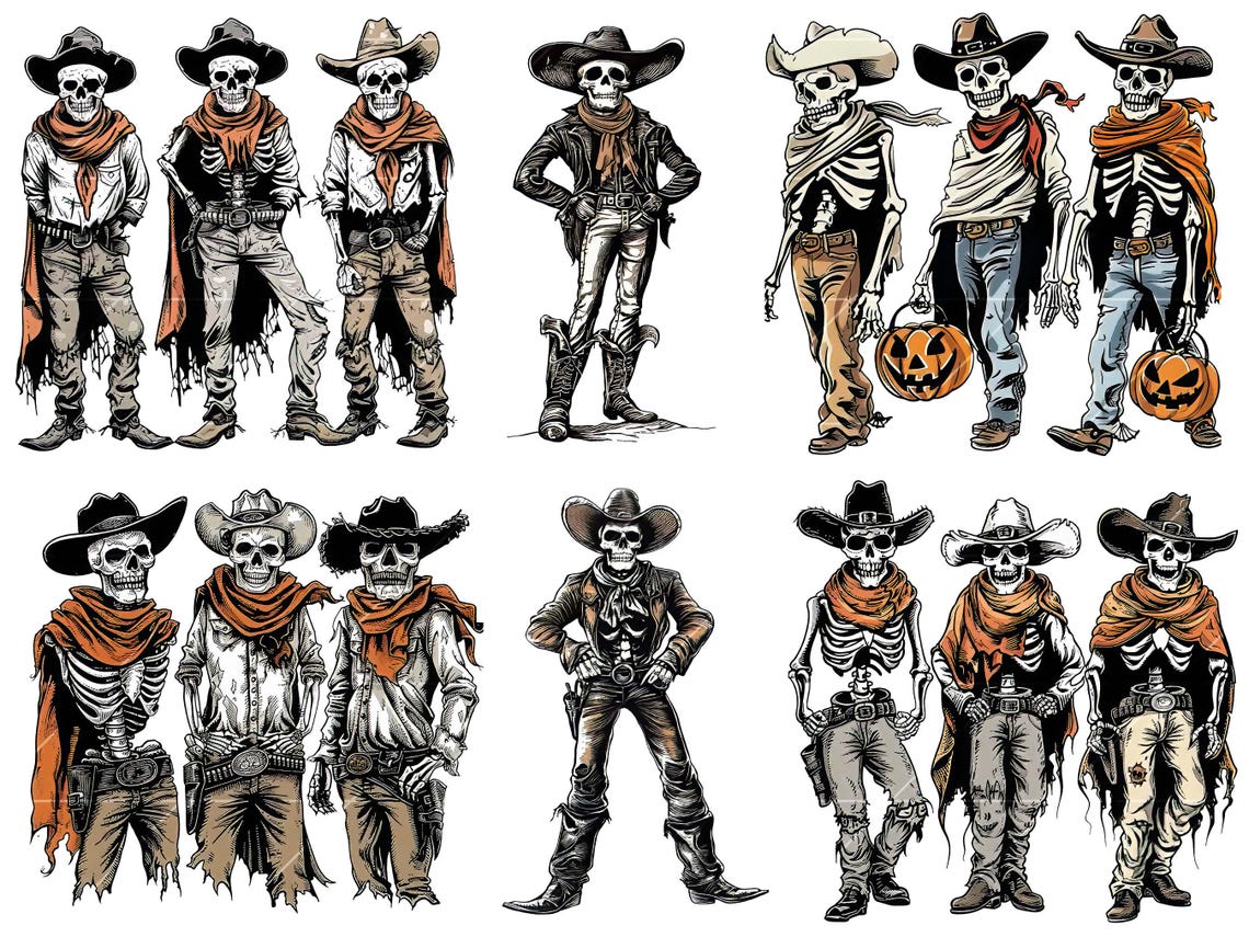 Western Halloween Clipart: Howdy Ghouls, Cowboy Skeletons (digital ...