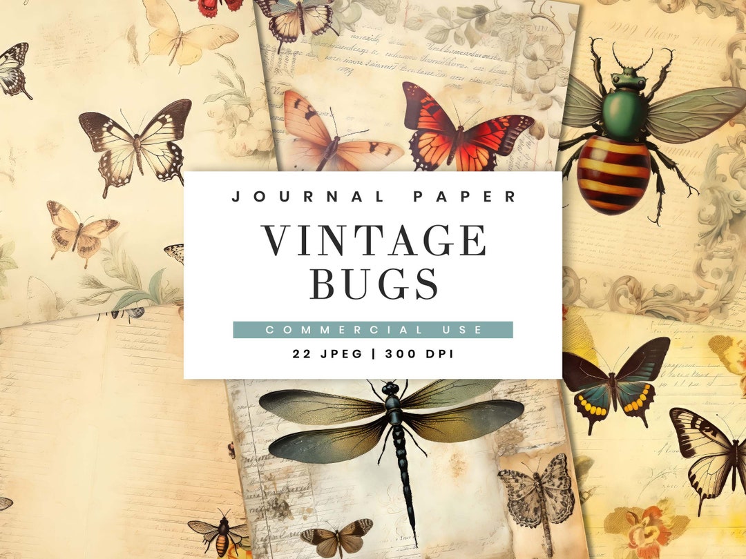 22 Vintage Bugs Junk Journal Digital Paper Pack Sublimation Designs ...