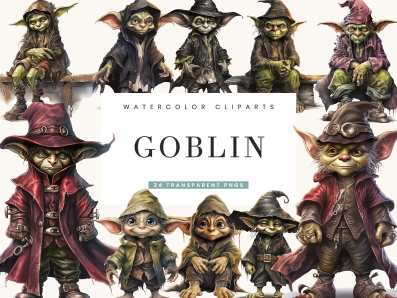Watercolor Goblin Clipart Bundle: 24 PNG Designs (digital Download) - Etsy