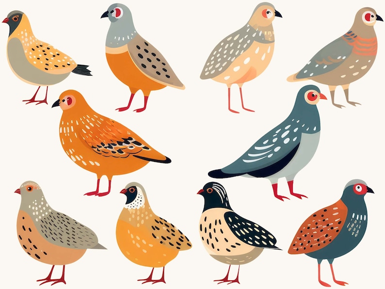 Cartoon Quail Clipart Bundle: Flat Design, Printable PNG Files (digital ...