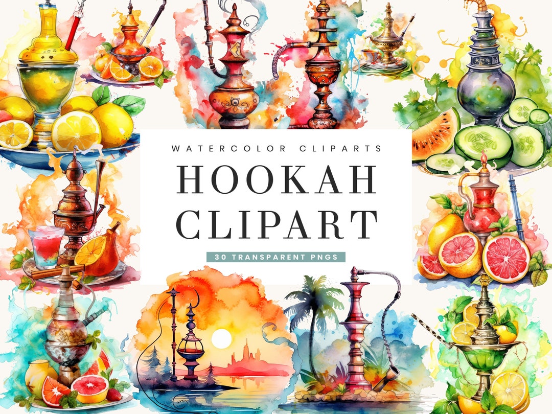 30 Watercolor Hookah Clipart Bundle, Digital Download, Digital Planner ...