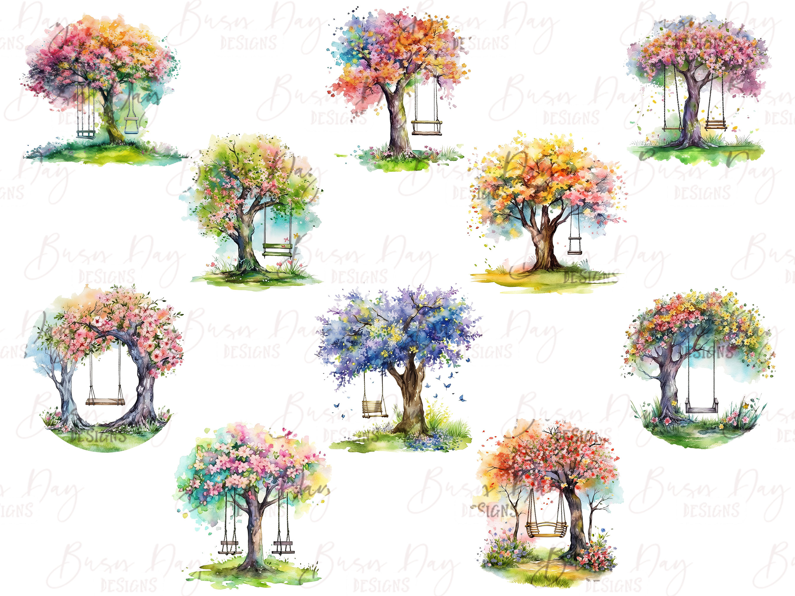 Watercolor Spring Trees Clipart Bundle (digital Download) - Etsy