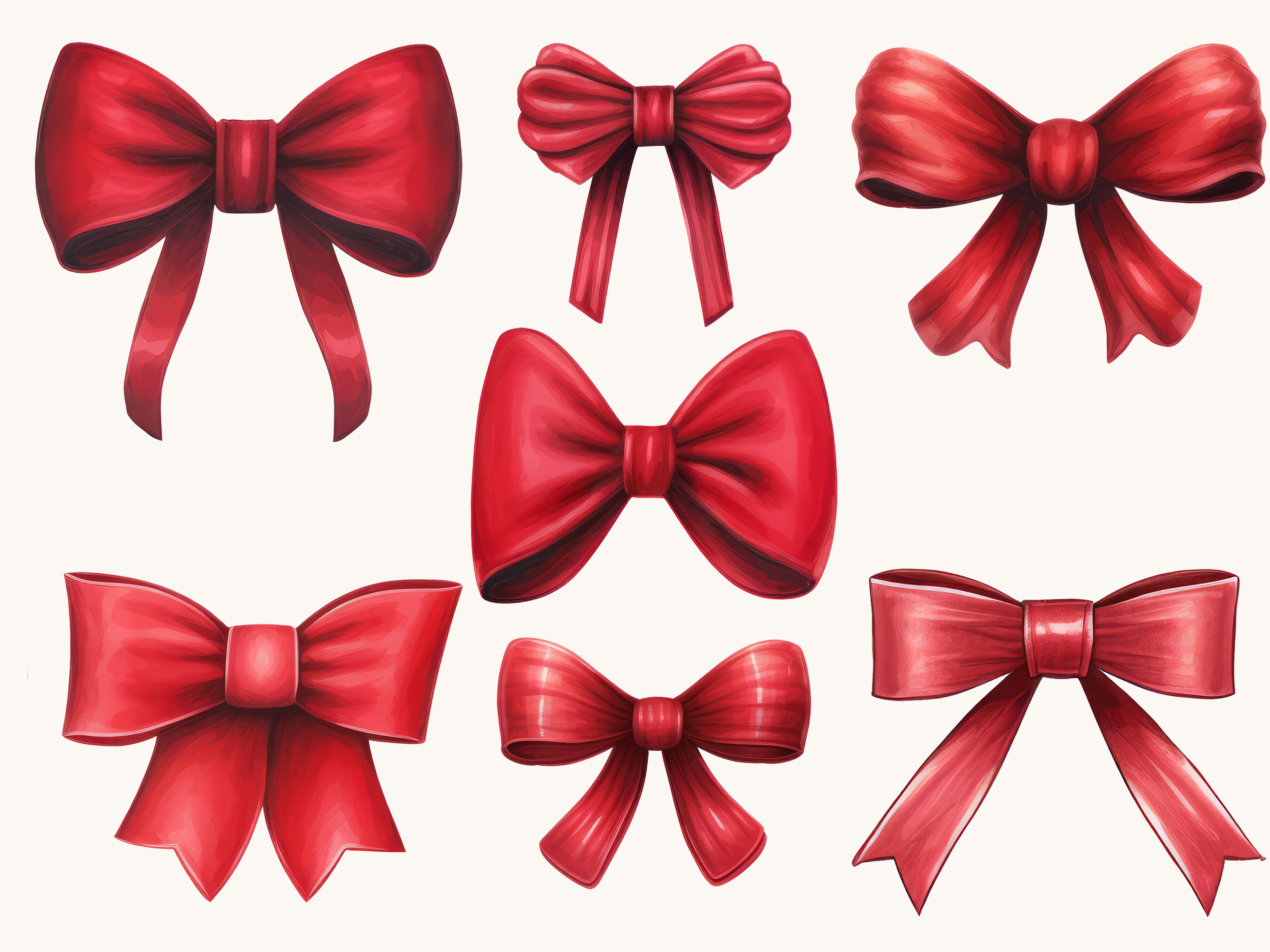 Watercolor Red Ribbon Bows Clipart: 30 PNG Designs (digital Download ...