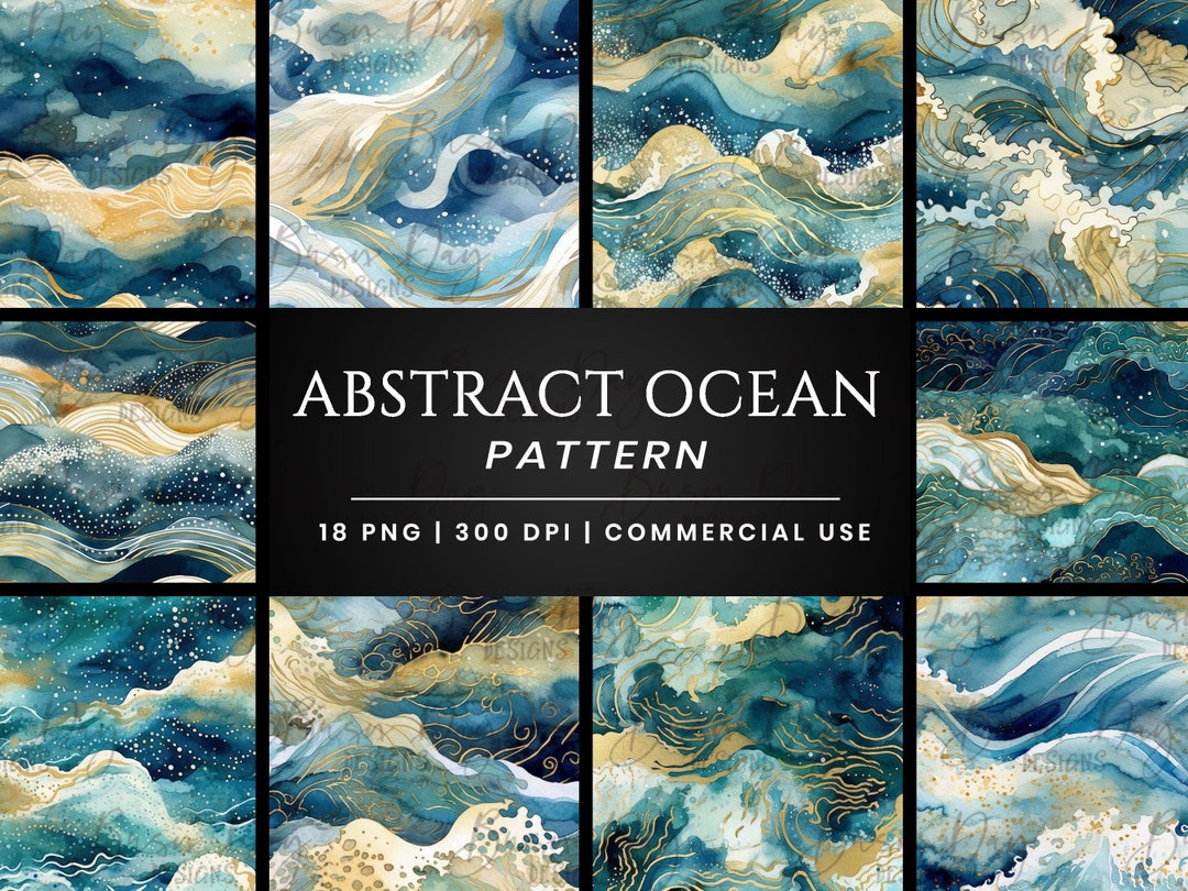 Abstract Ocean Digital Paper: Watercolor Wave Clipart (digital Download ...