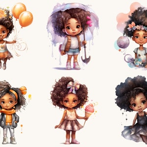 29 Watercolor Cute Little Black Girl Clipart Bundle , Watercolor ...