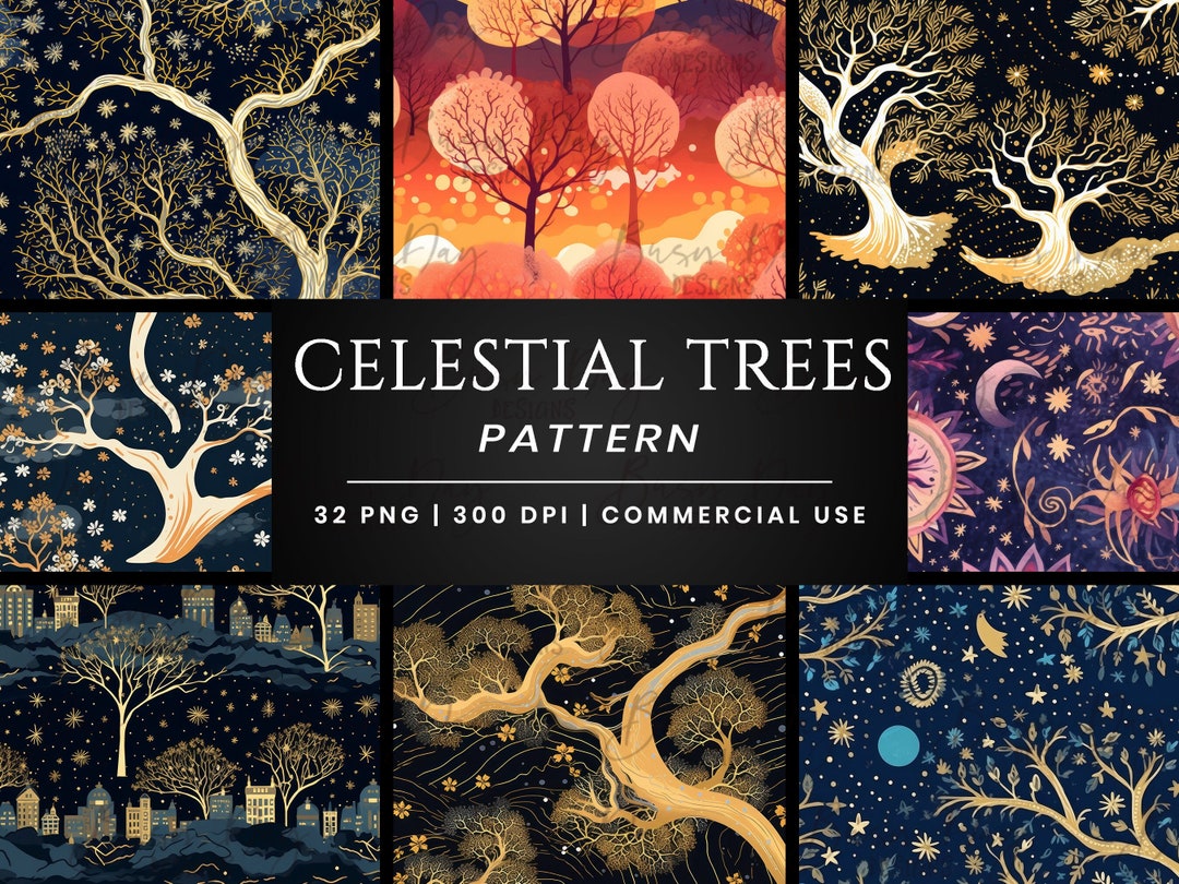 Celestial Trees Digital Paper: Scrapbooking Clipart Bundle (digital Download) - Etsy