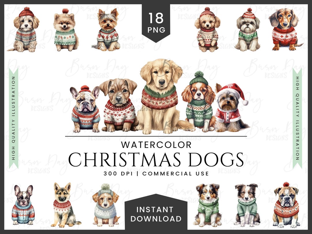 Watercolor Christmas Dogs Clipart Bundle Sublimation Designs - Etsy