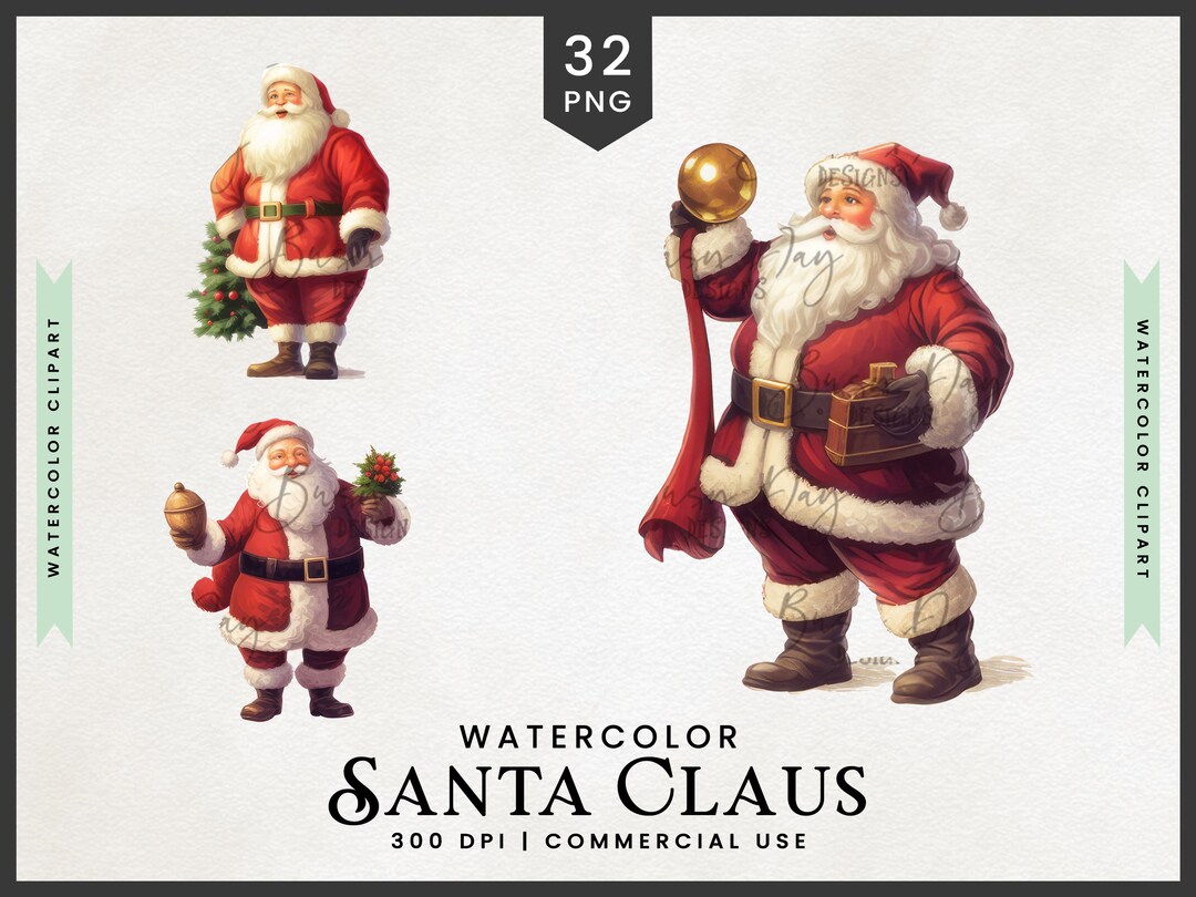 Watercolor Santa Claus Clipart Bundle Sublimation Designs, Digital ...